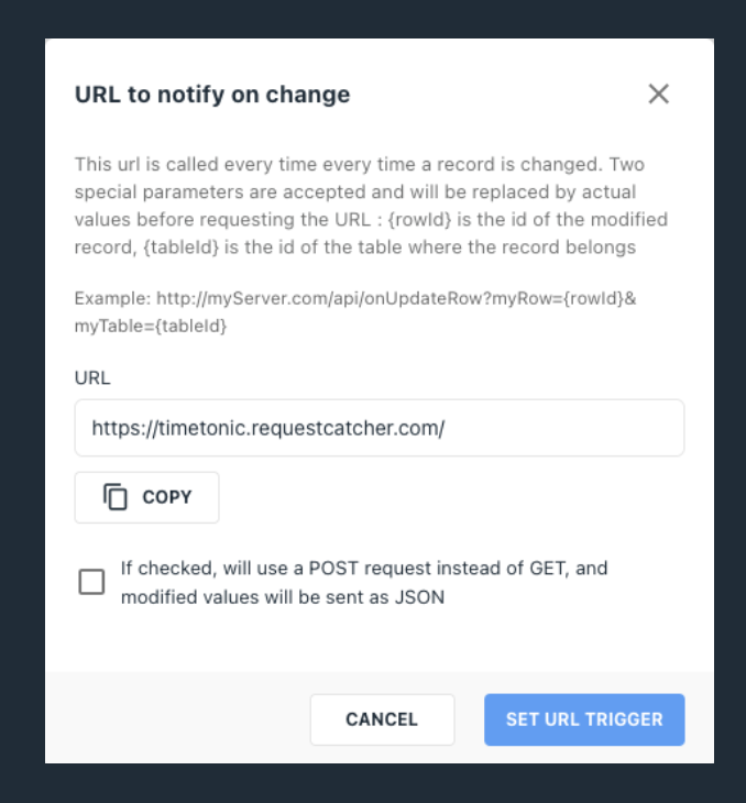 URL to notify for changes - Webhook V1 – TimeTonic v7 - EN