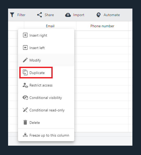 Duplicate column – TimeTonic v7 - EN